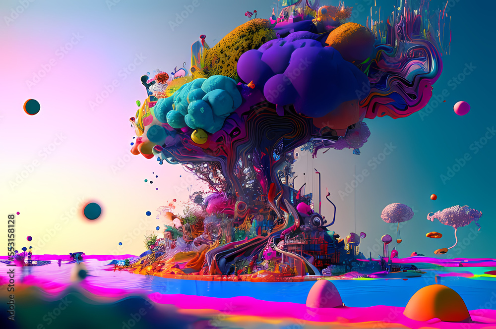 Fluorescent Dreamy Mystical colorful glowing fantasy world Imagination ...