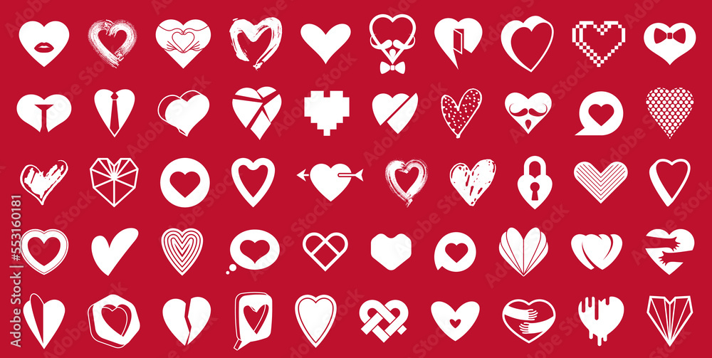 Collection of hearts vector logos or icons set, heart shapes of ...
