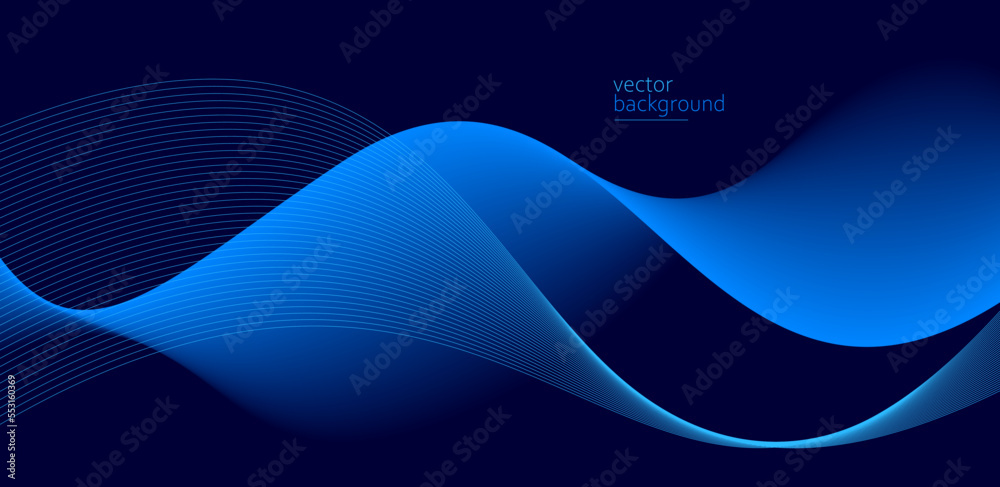 Flowing dark blue curve shape with soft gradient vector abstract ...