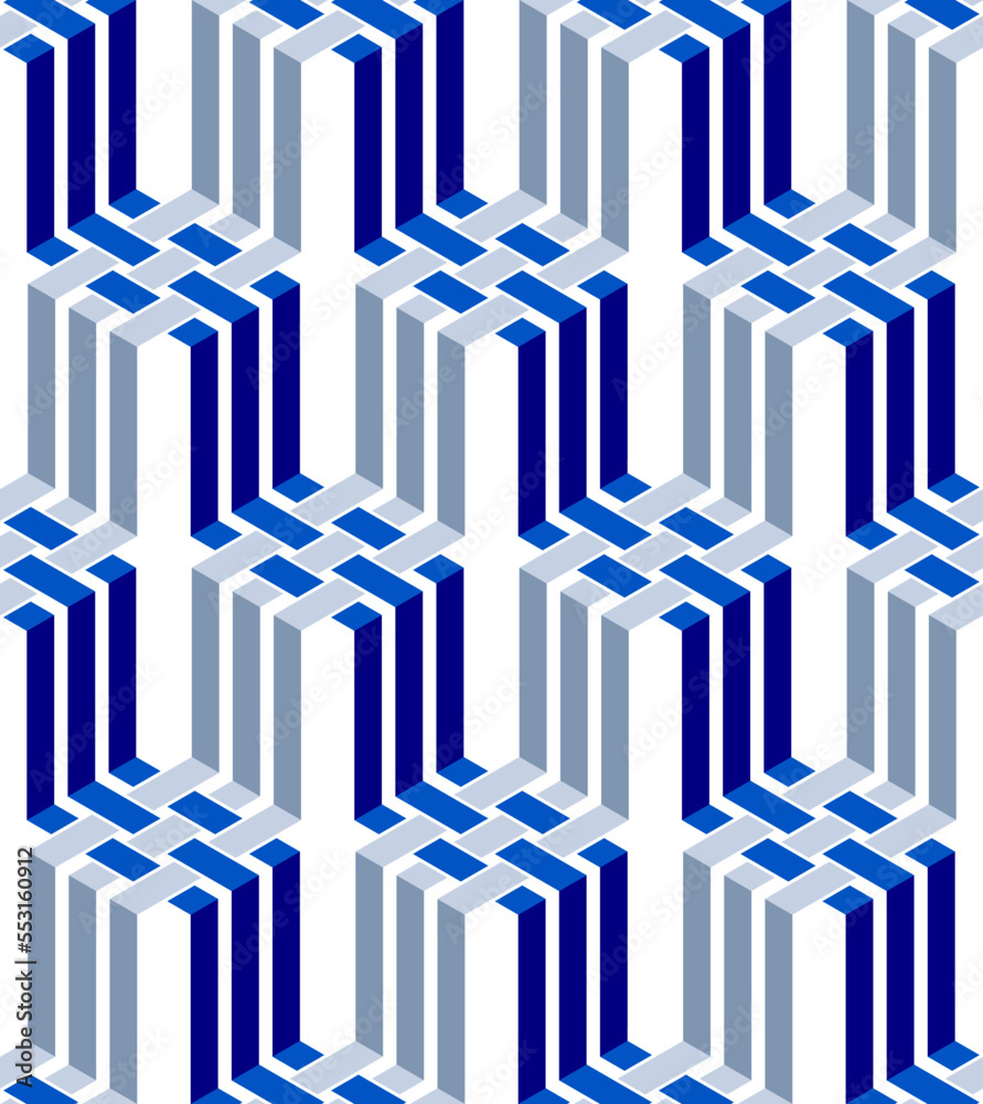 Stripy mesh weaving cubes seamless pattern, 3D abstract vector ...