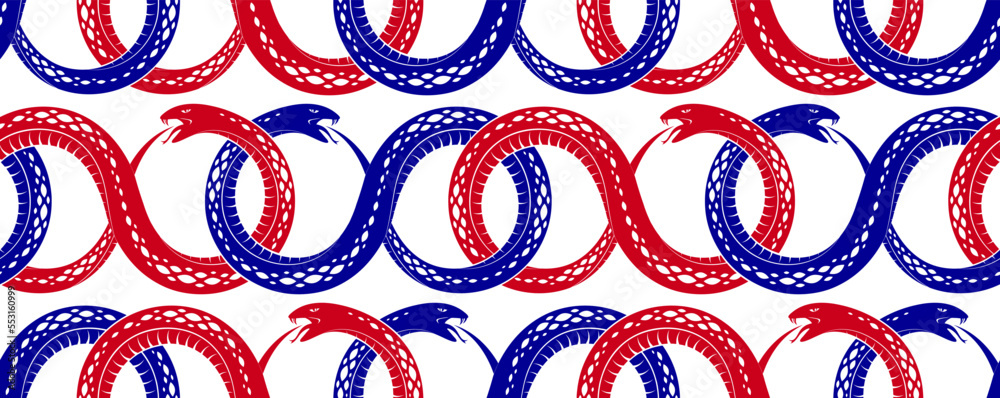Seamless snakes pattern in vintage drawing style, dangerous poisoned ...