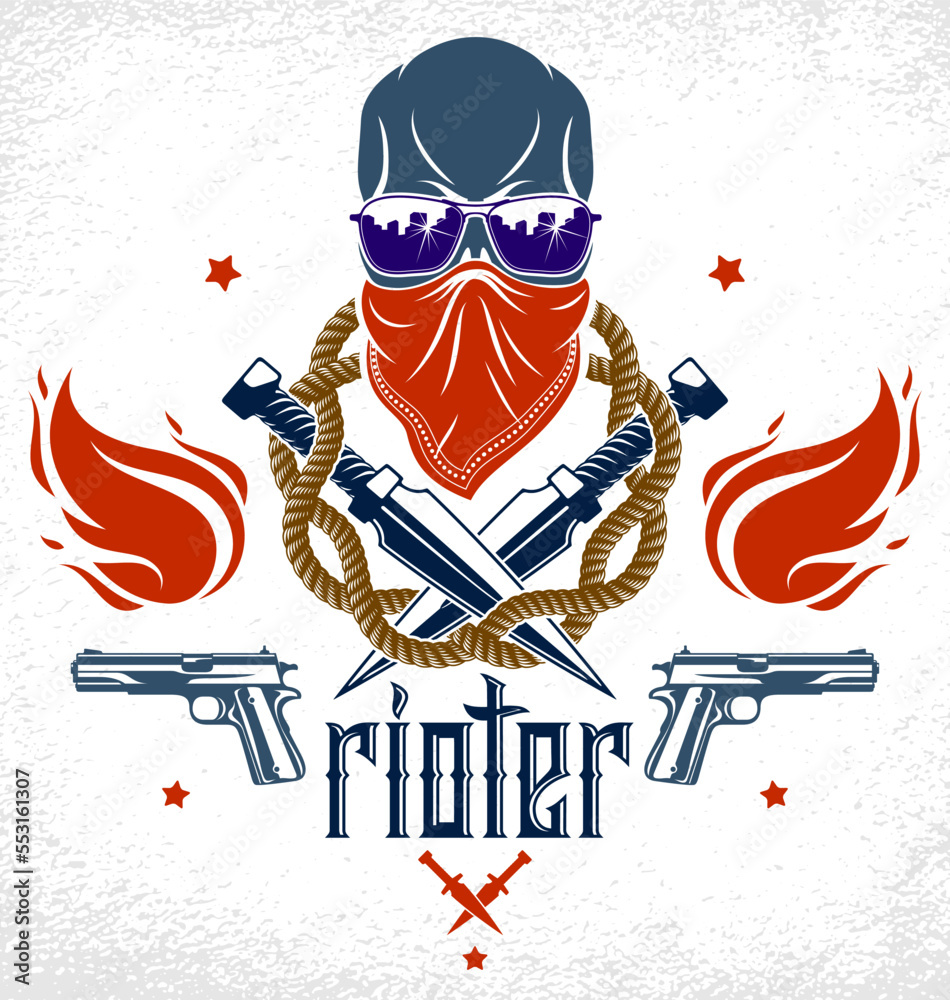 Revolution and Riot aggressive emblem or logo with aggressive skull ...