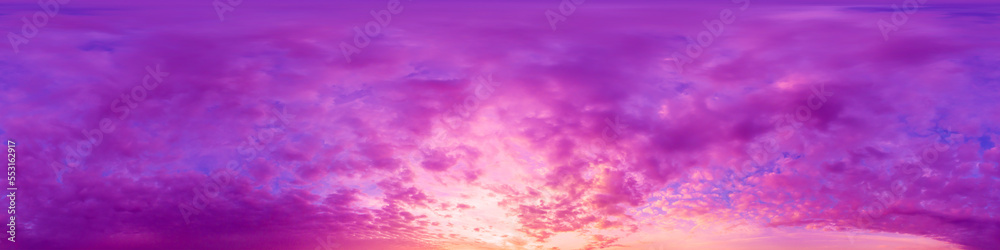 Viva magenta sunset sky panorama with pink Cumulus clouds. Seamless hdr ...