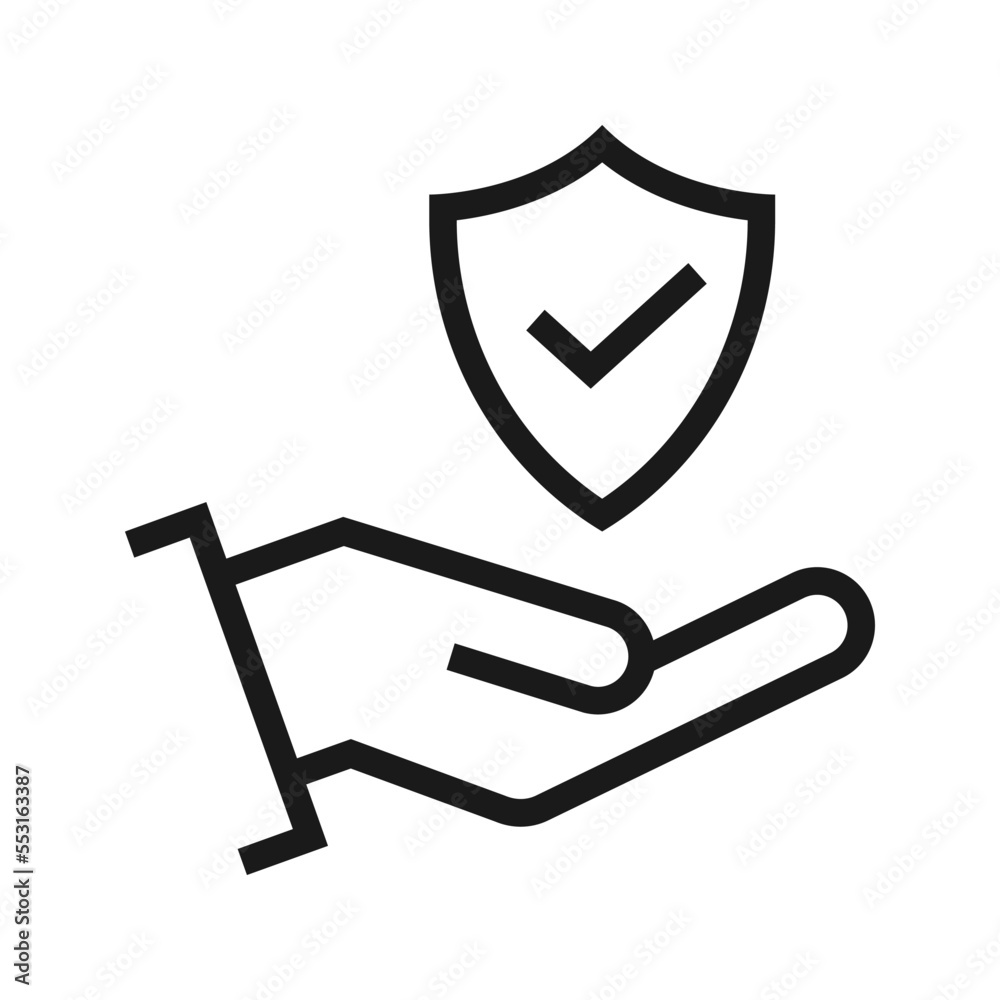 Insurance hand line icon. Risk coverage sign. Policyholder protection ...