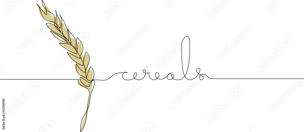 Continuous one line drawing of healthy wheat ear grain with text ...