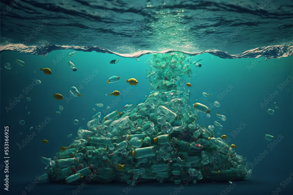 The ocean full of plastic waste. microplastic polluting the sea ...