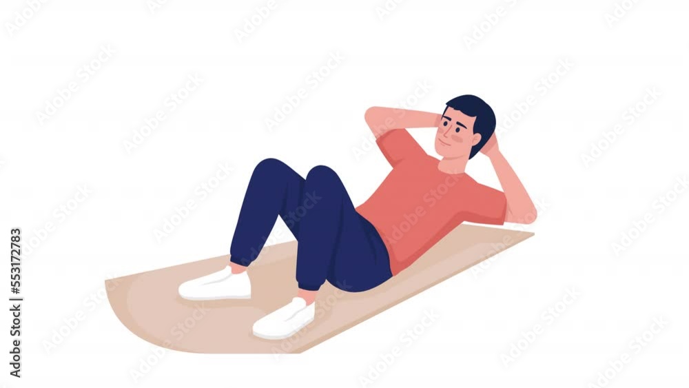Animated home abs workout character. Young man training. Full body flat ...