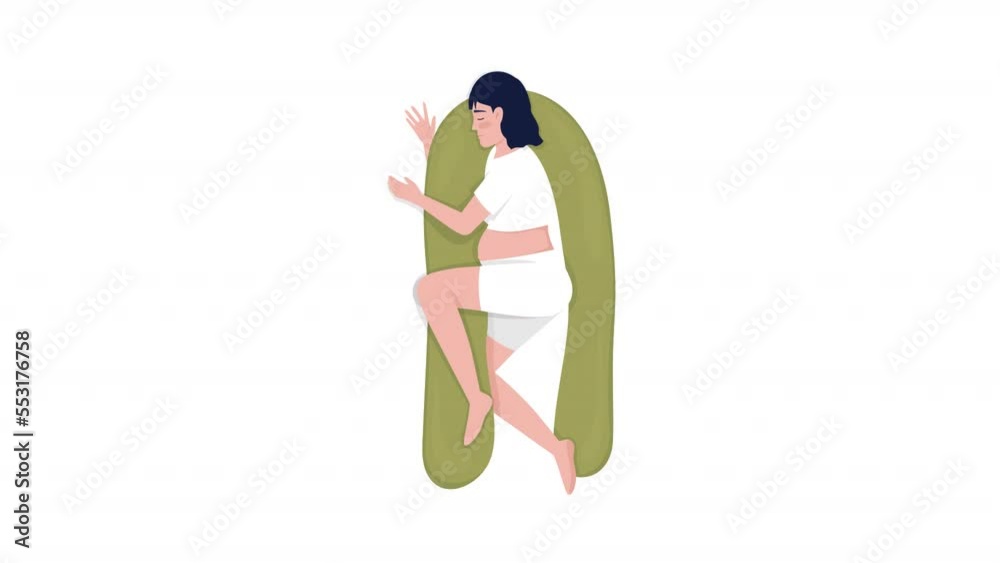 Animated lady with pregnancy pillow. Sleeping character. Comfort rest ...