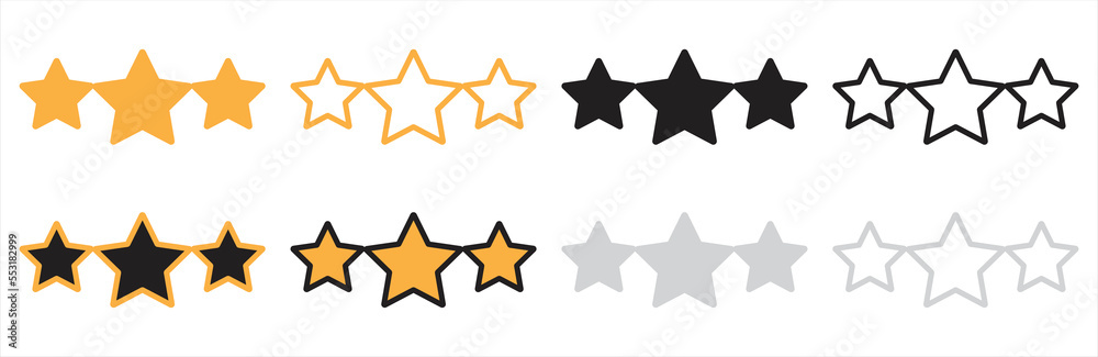 Stars icons set. Stars in linear flat design. Three stars icon. 3 stars ...