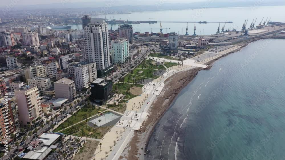 Picturesque aerial view of seaside area of Albanian city of Durres on ...