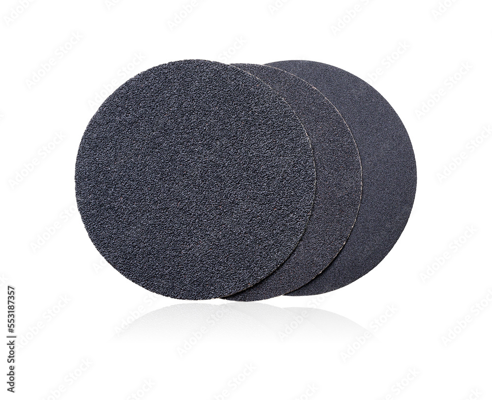 Round sanding discs. A set of round sandpaper discs with different ...