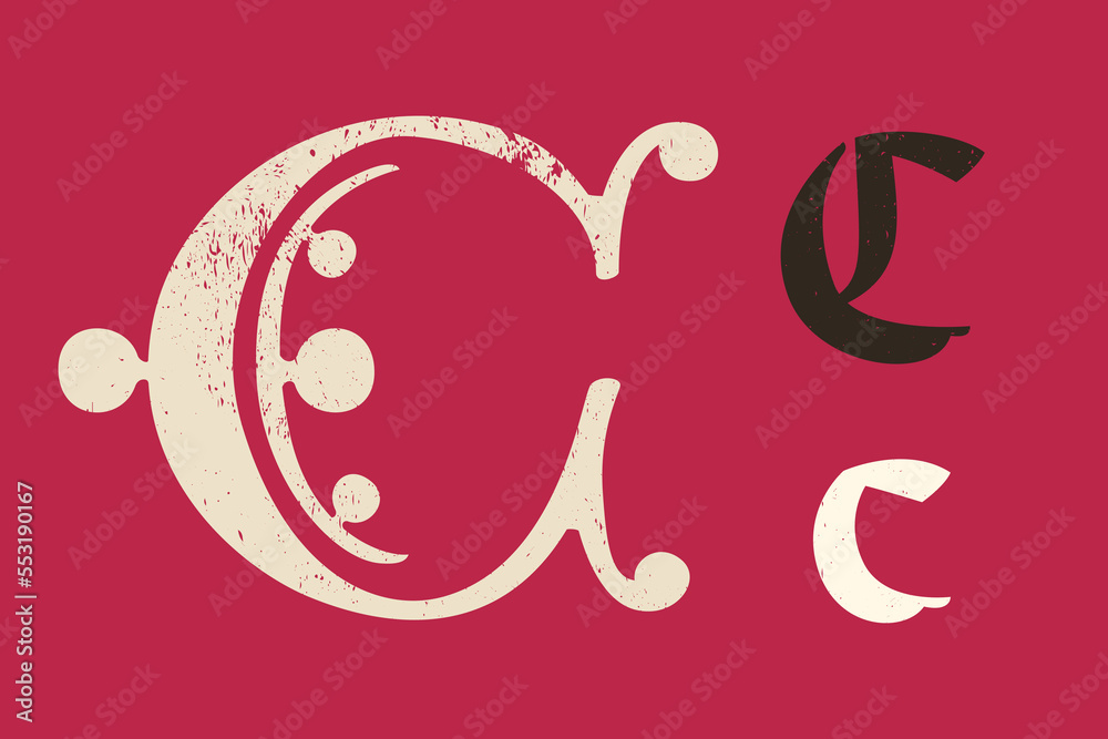 C letter drop cap logo. Illuminated initial and blackletter uppercase ...