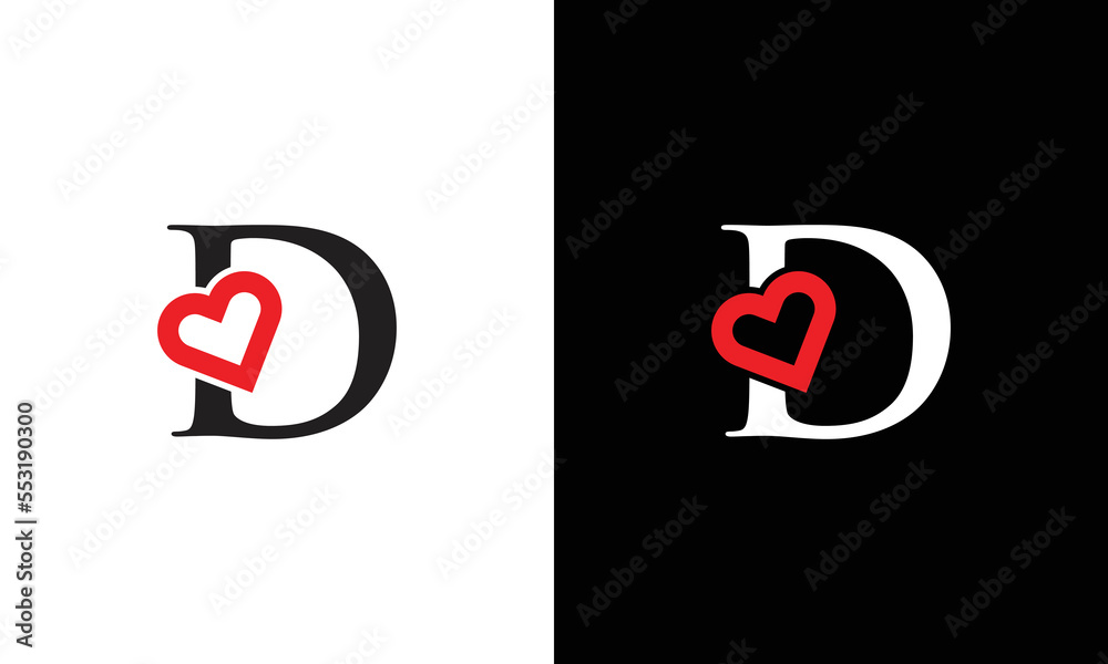 Logo Heart Letter D. Beautiful vector love logo design. D love outline ...
