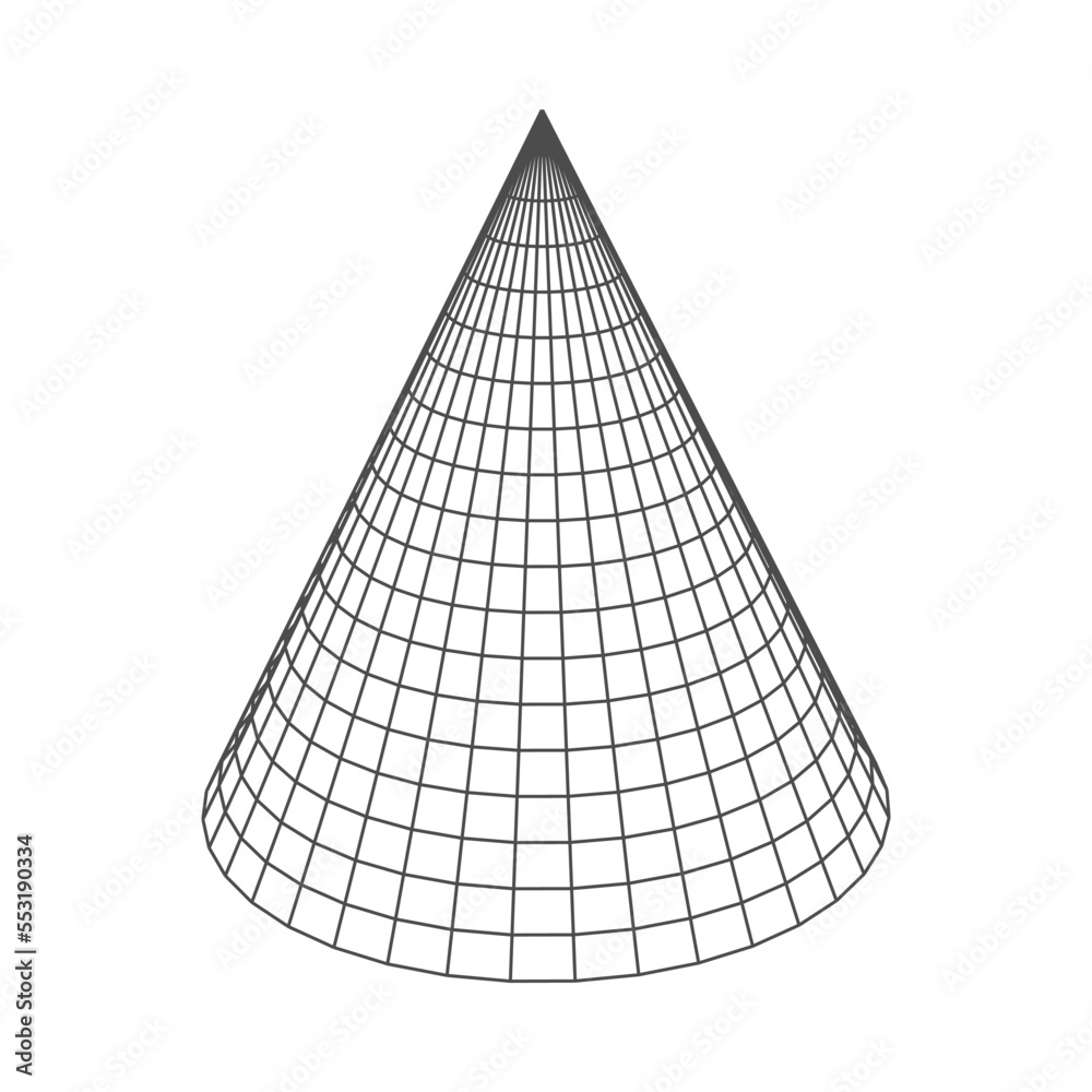 Cone low poly geometric shape of wireframe grid. Conical geometry ...
