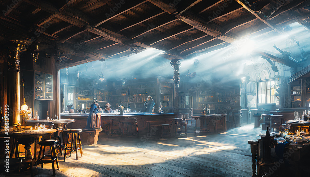 Friendly medieval fantasy tavern inn, concept art interior Stock ...