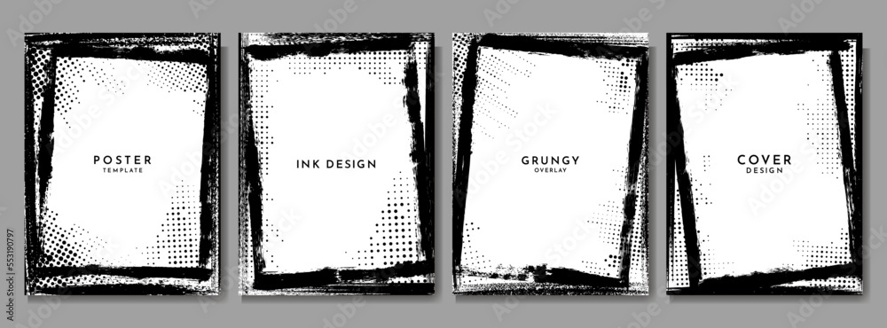 Vector grunge overlay. Hand drawn abstract frame set. Ink brush strokes ...