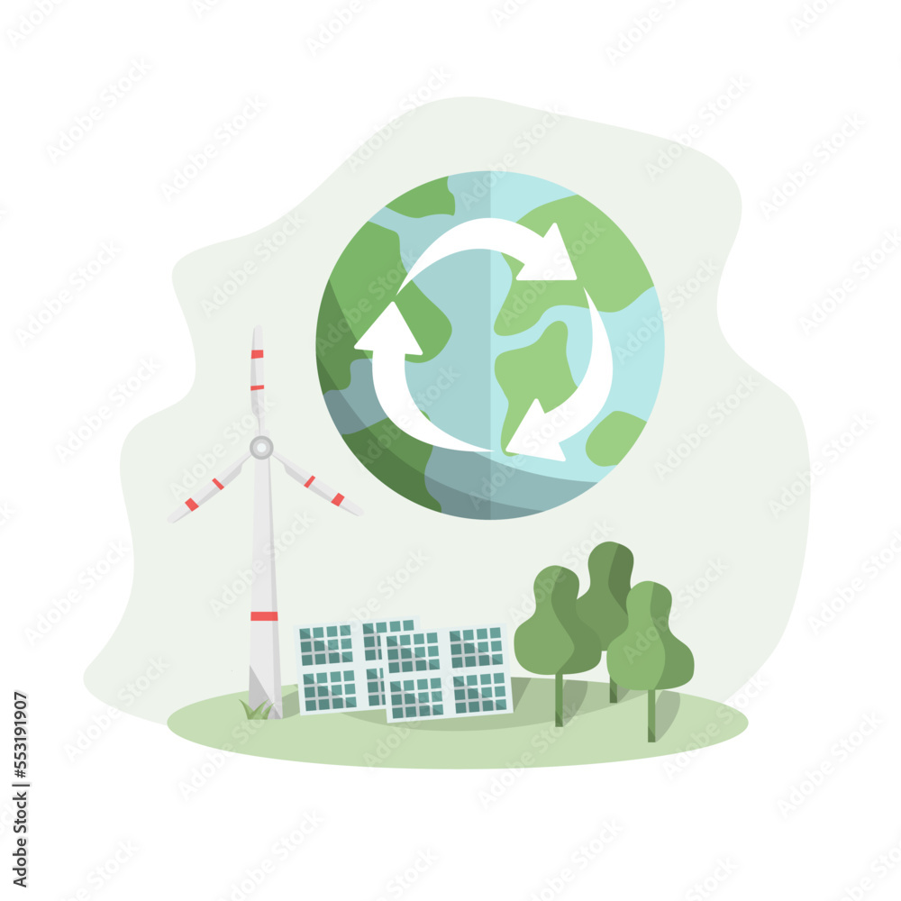 Vector image of the concept of using renewable energy: solar panels and ...