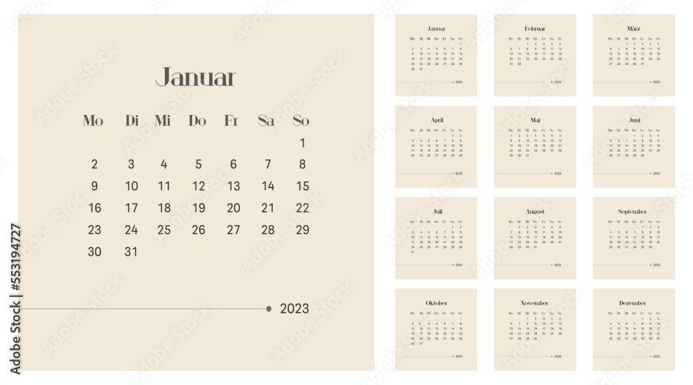 2023 calendar vector design template, simple and clean design. Calendar ...