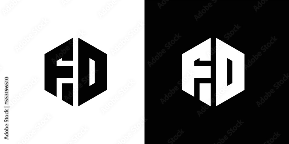 Letter FD Polygon Minimal Logo Design On Black And White Background ...
