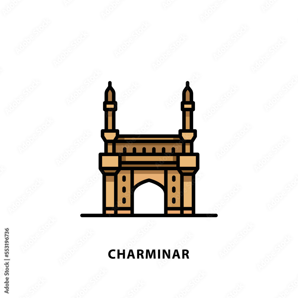 Indian city icon. Hyderabad-Charminar. Telangana. Minimal vector ...