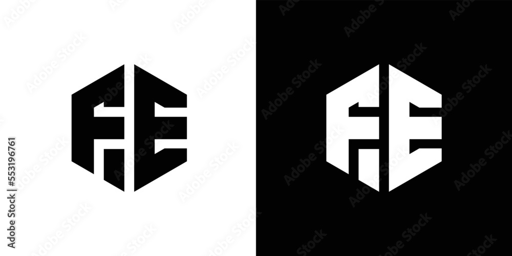 Letter FE Polygon Minimal Logo Design On Black And White Background ...