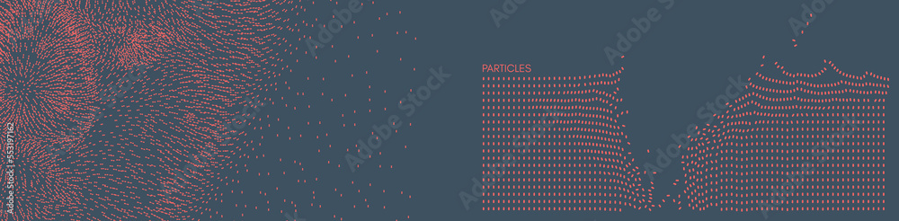 Irregular array or matrix of random dynamic particles. Background ...