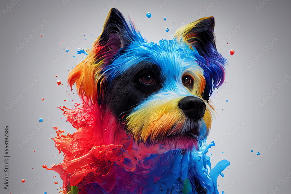 dog pour thick split colorful paint liquid,3d render, dark background ...