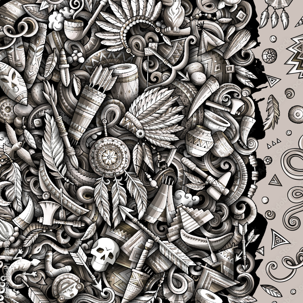 Native American hand drawn vector doodles frame Stock Vector | Adobe Stock