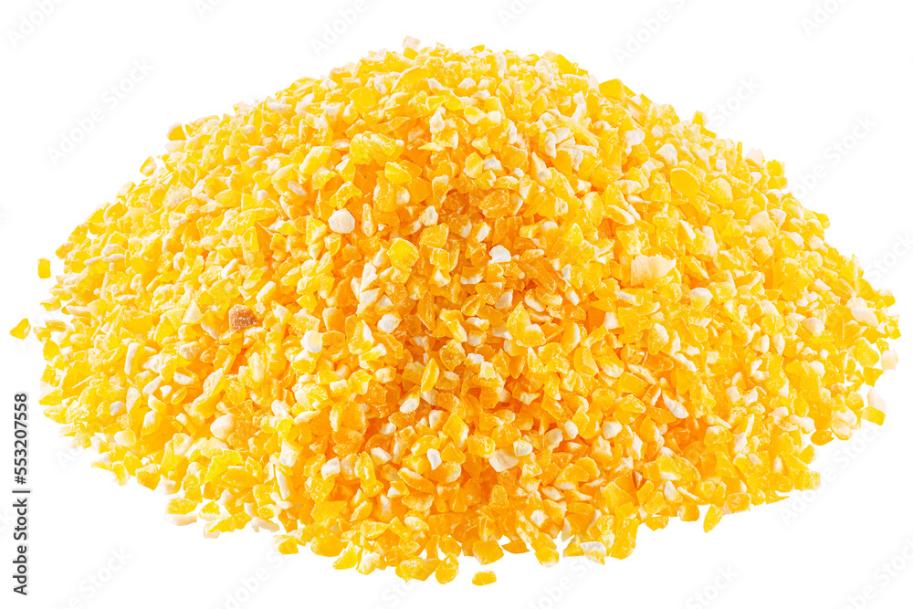 Poster Pile of cornmeal, a coarse ground dried maize seeds, isolated ...