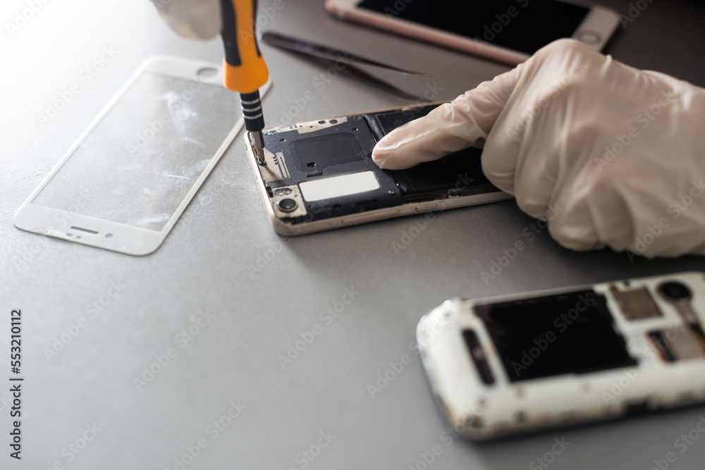 Close-up photos showing process of mobile phone repair Stock Photo ...