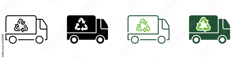 Vehicle Trash Car for Transportation Ecology Waste Line and Silhouette ...