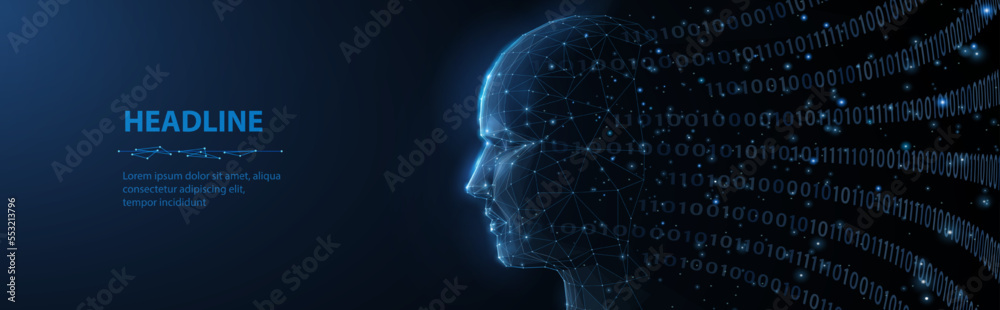 Artificial Intelligence Abstract 3d Poligonal Ai Human Face On Blue Cyber Robot Ai Technology