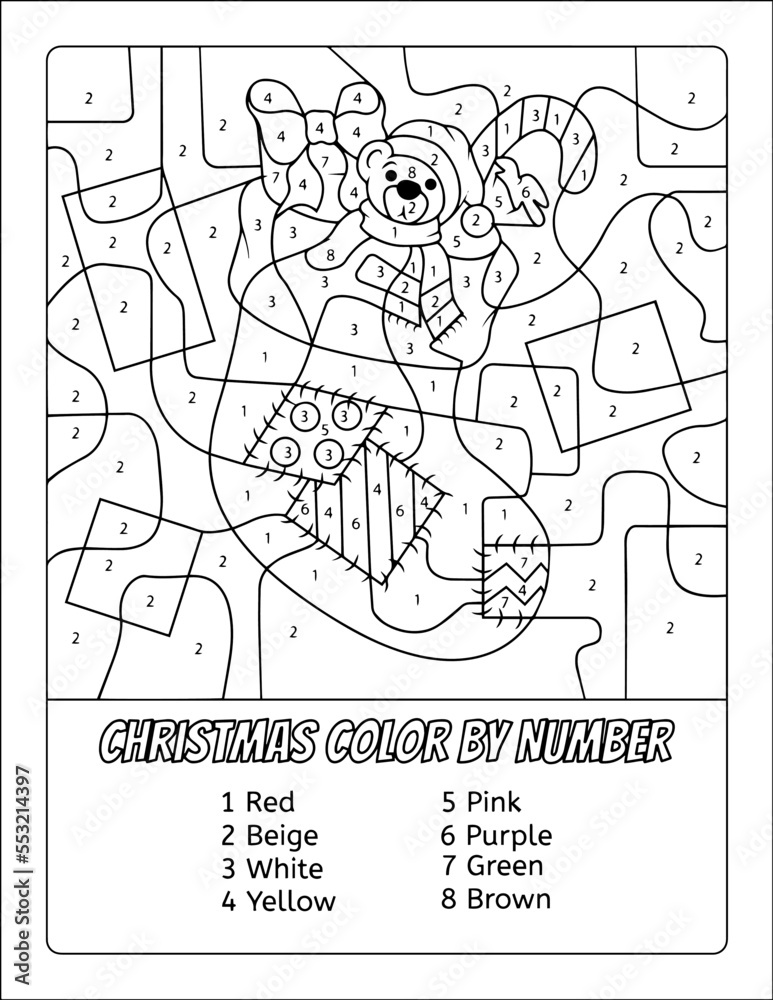 Christmas Stocking Coloring by Number, Coloring Page for kids Stock ...