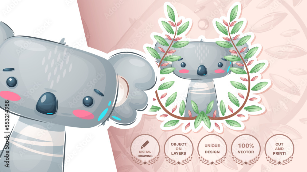 Sticker cartoon character adorable koala, pretty animal idea for print ...