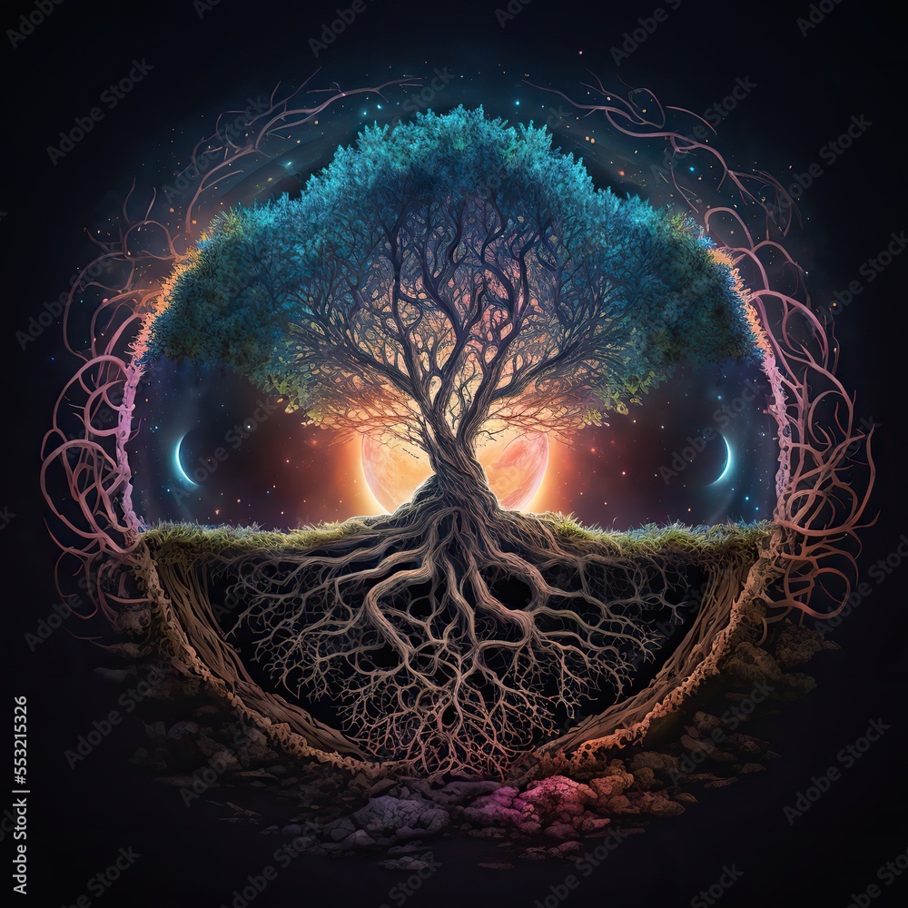 Yggdrasil. Golden Tree of life. Roots. Represents the afterlife, and ...