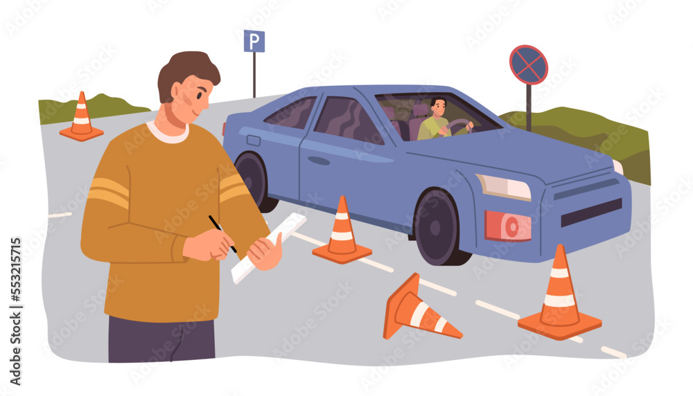 Failure in education, do not pass car exam flat cartoon vector ...
