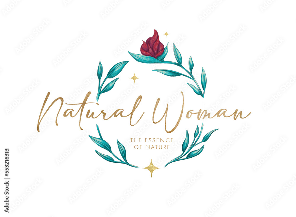 Logo diseño circulo de hojas con rosa para marca de mujeres naturaleza ...