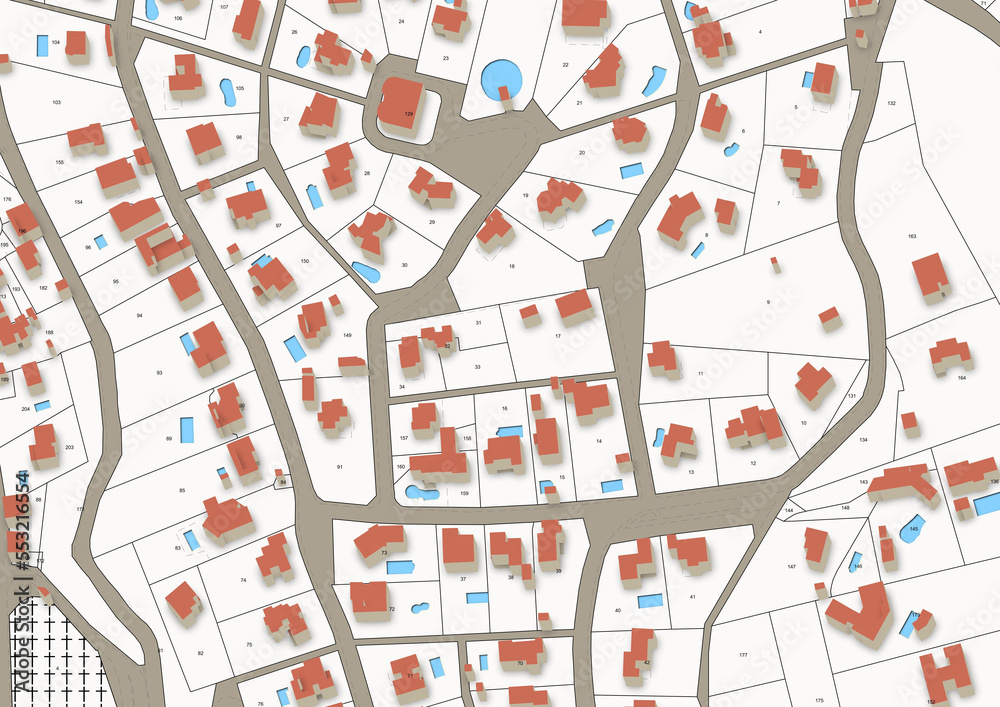 Urbanisme et territoire - rendu 2d plan cadastral d'un village avec ...
