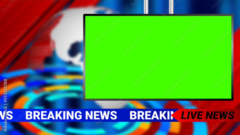 live, breaking, report and News background with green screen television ...