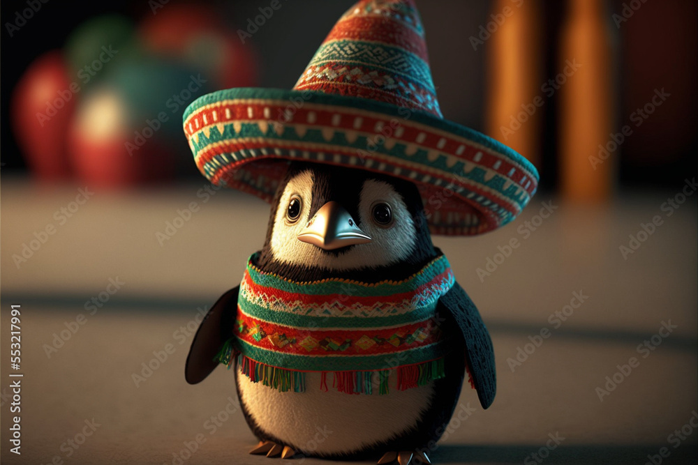 Penguin celebrating the independence of Mexico with a typical Mexican ...