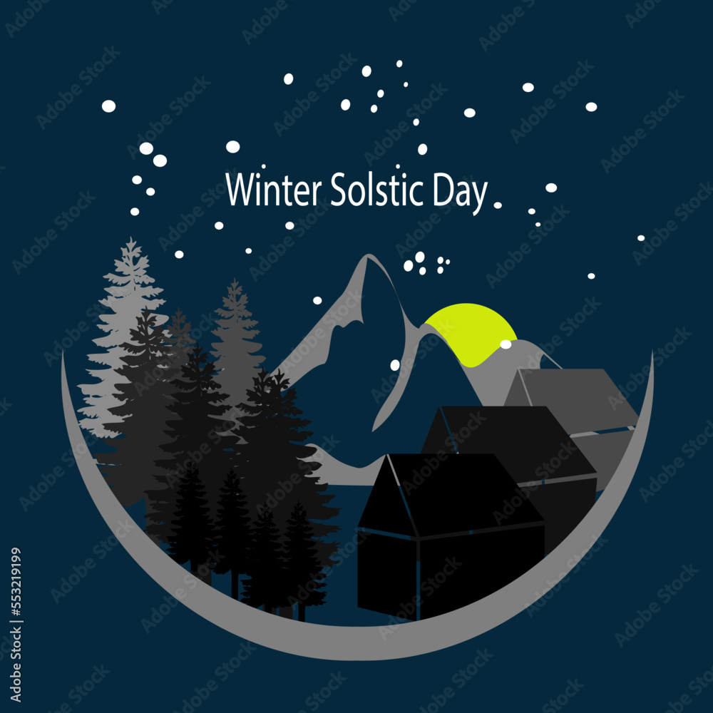 Vector illustration of The longest night in the year. Winter solstice ...