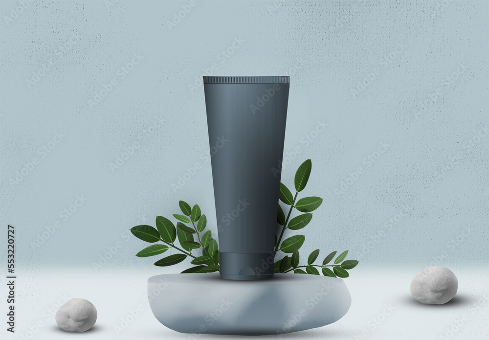 Product tube with stones and green leaves for business promotion ...