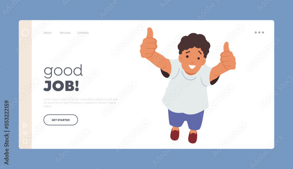 Good Job Landing Page Template. Happy Child Boy Looking Up. Cheerful ...