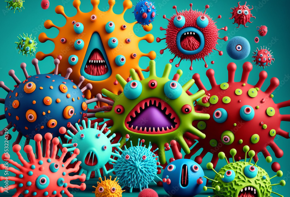Funny microorganisms viruses and disease, Colorful Bacteria, Parasites ...