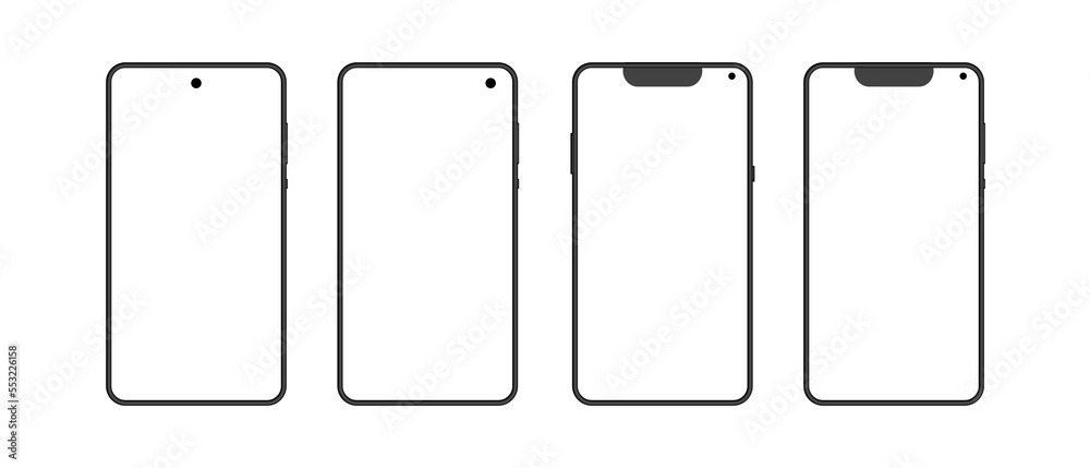 Realistic models of smartphones with transparent screens. Modern ...