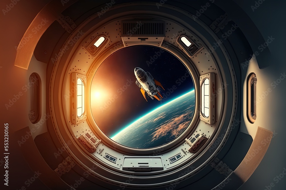 Sci-fi spaceship window Generative AI illustration Stock Illustration ...
