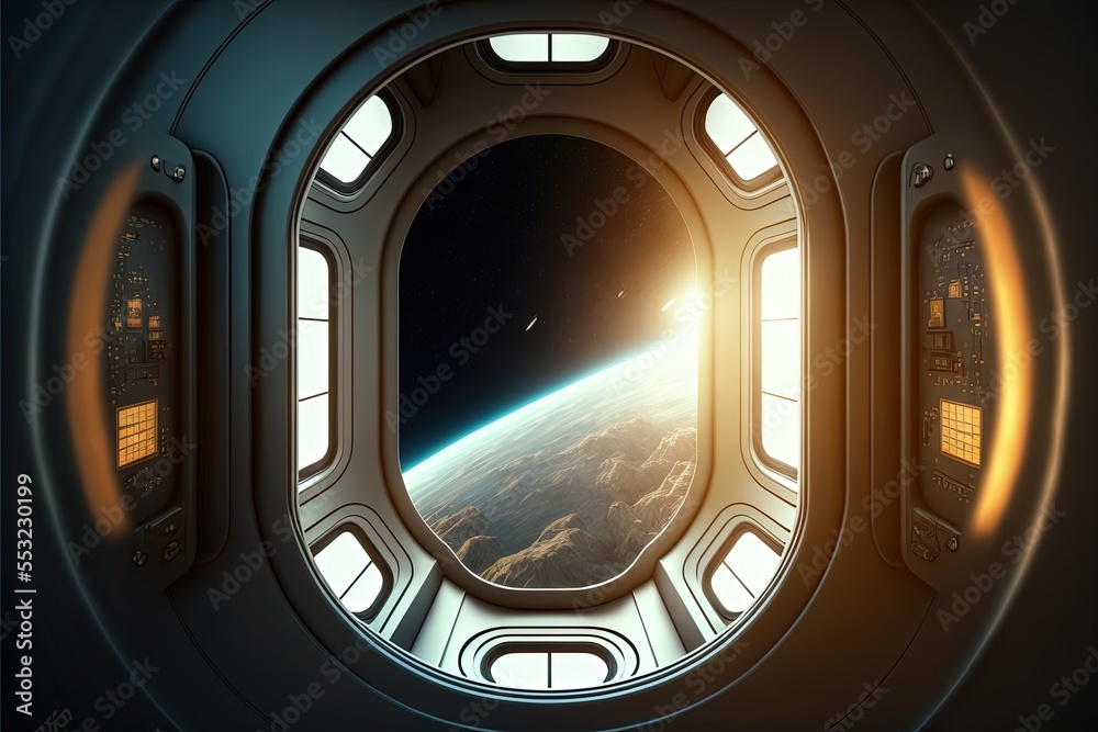 Sci-fi spaceship window Generative AI illustration Stock Illustration | Adobe Stock