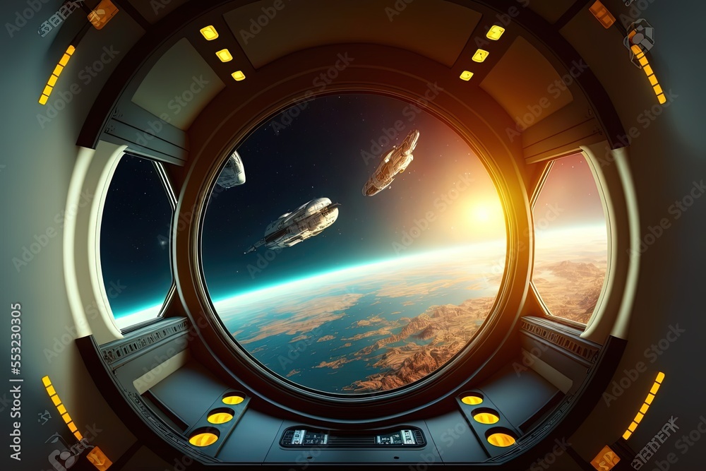 Sci-fi spaceship window Generative AI illustration Stock Illustration ...