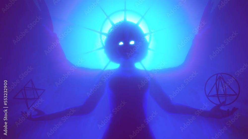 3d illustration of the angel of wisdom with the gifts of sacred ...