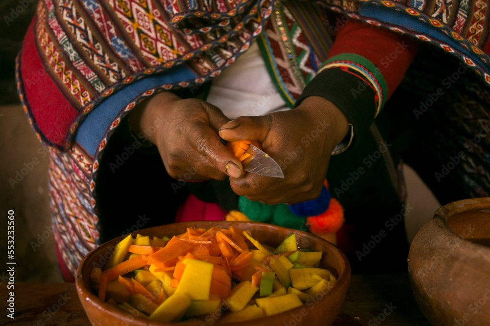 Cooking a traditional Andean vegetable soup before a Pachamanca feast ...